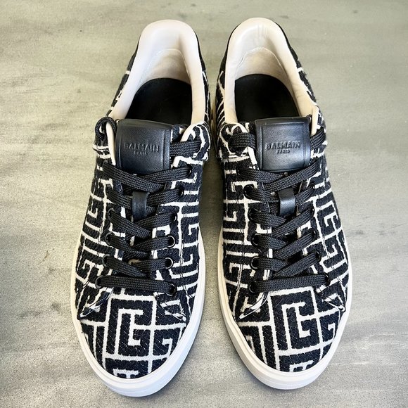 Balmain | Shoes | Balmain Bcourt Monogram Jacquard Laceup Sneakers Size ...